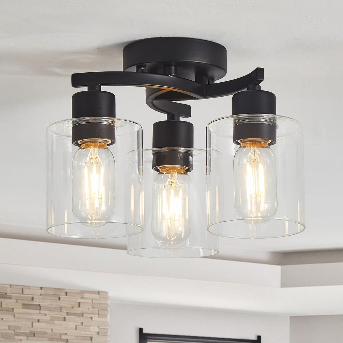Eatich 3-Light Semi Flush Mount Ceiling Light, Matte Black Ceiling Lig ...