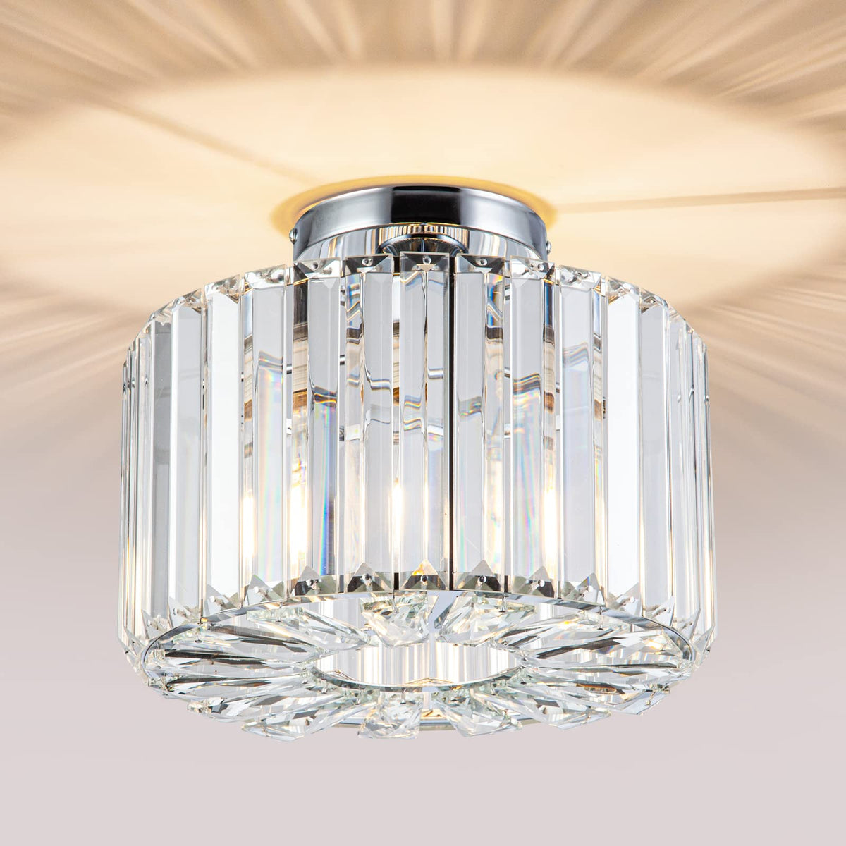 Hopggie 10.6'' Semi Flush Mount Ceiling Light Mini Small Crystal Chand ...