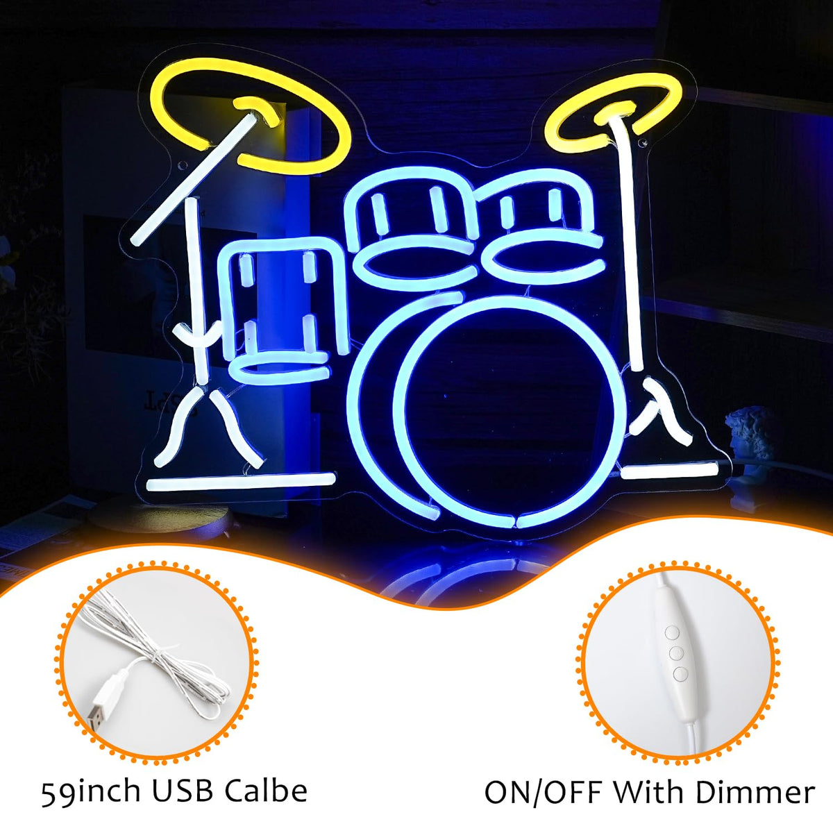 LISIGNVE Drum Kit Neon Sign, USB Powered LED Light, Multi Colored Acry ...