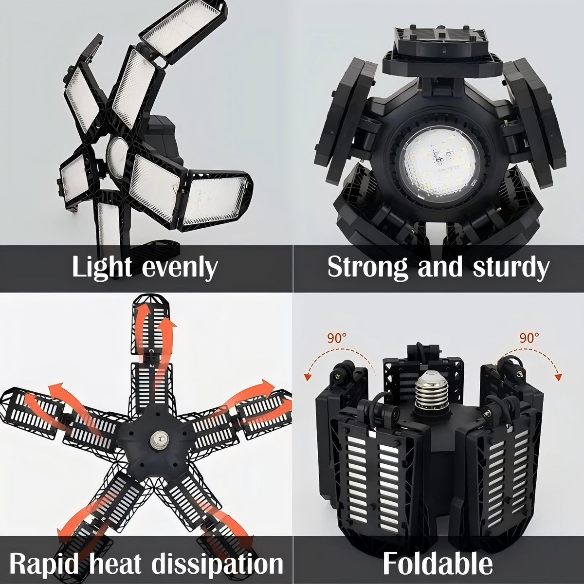 KONPWAY Garage Light - Five Leaf Deformable LED, 180W, Daylight, Plast ...