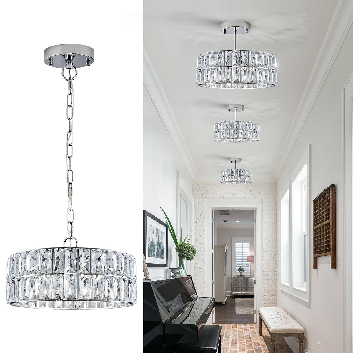 Catiner Chrome Crystal Chandeliers, Modern Semi Flush Mount Ceiling Li – Lightsdaddy