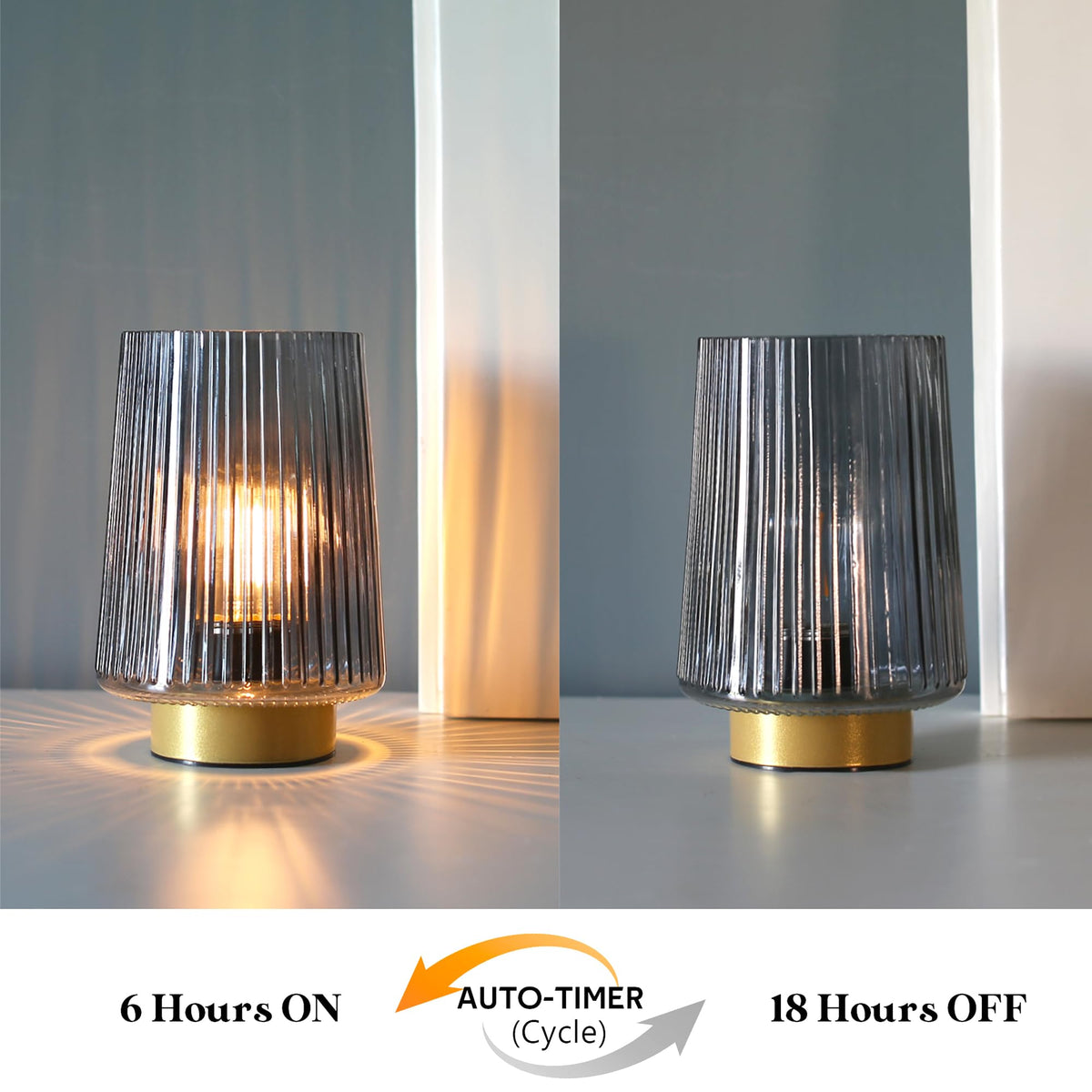 LUSHARBOR Battery Operated Table Lamp with Timer, LED Bulb, Grey ...