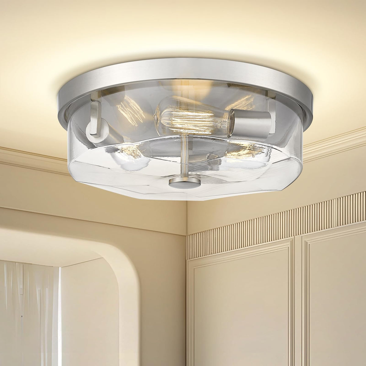 Luminzone 3-Light Brushed Nickel Flush Mount Ceiling Light, Modern Far ...