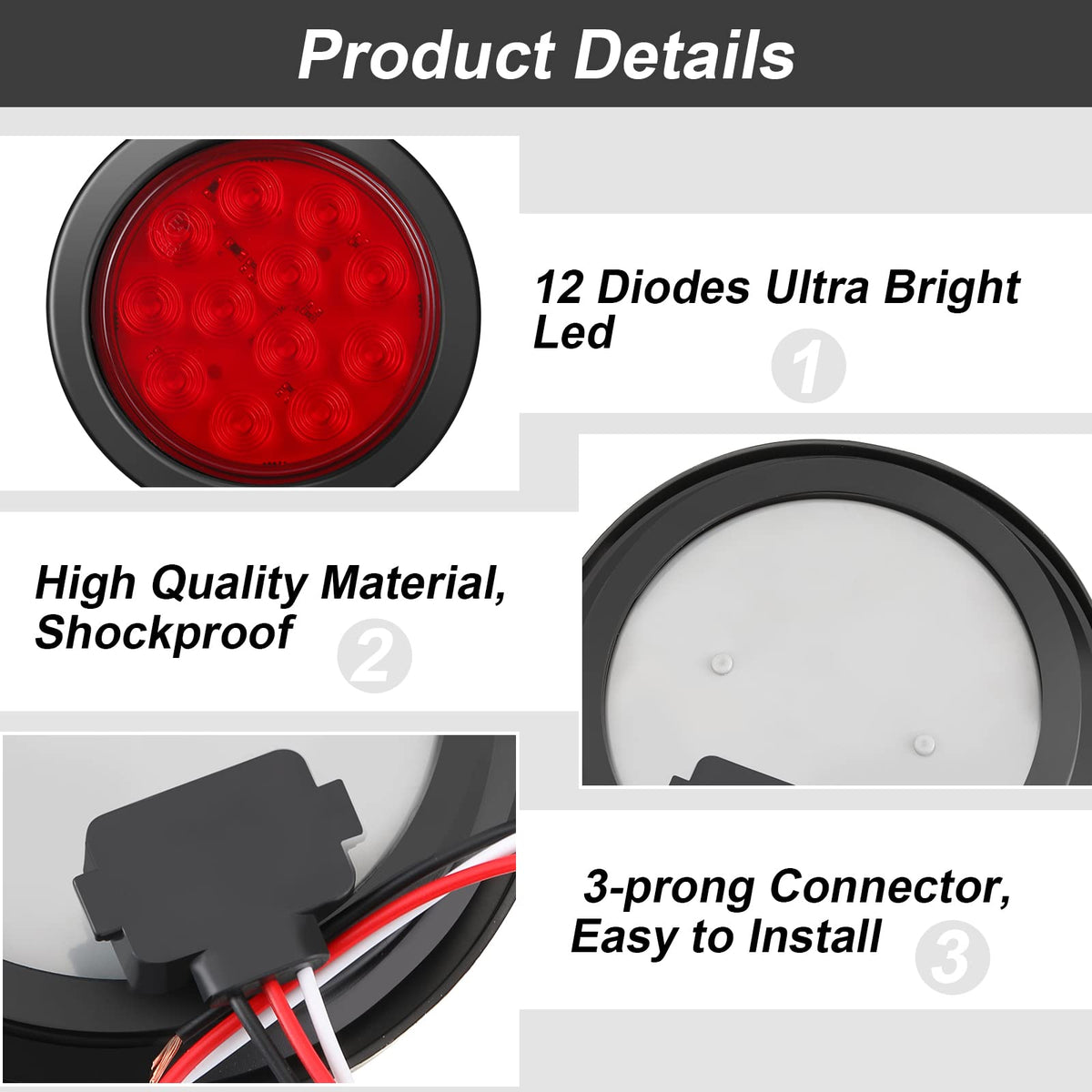 BBTO 12 Pcs 4 Inch Round LED Trailer Tail Lights, Waterproof Brake Sto ...