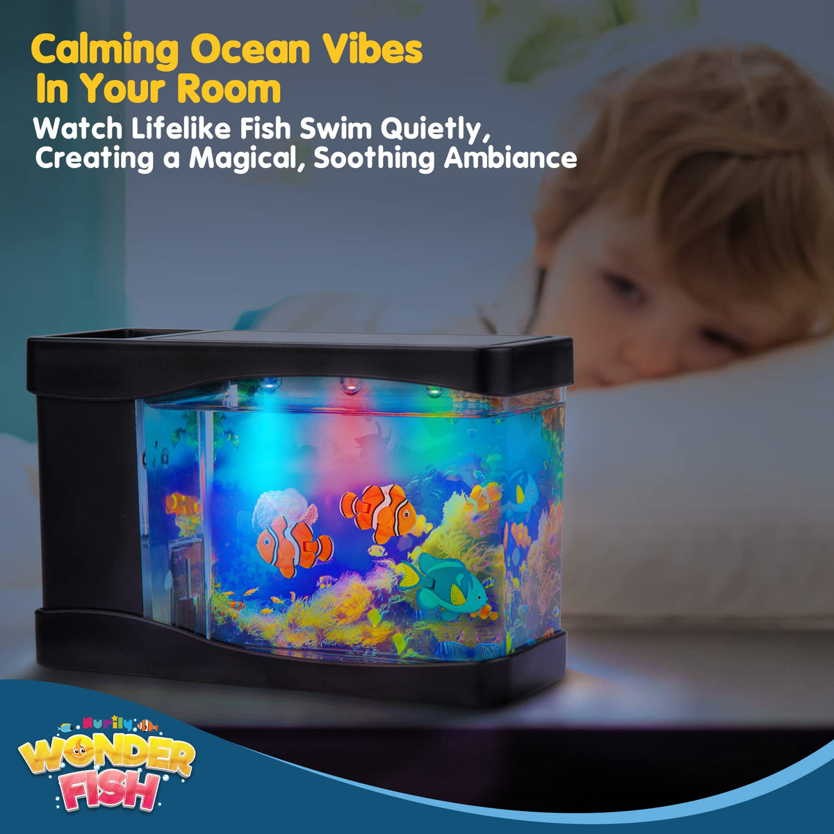 Nurily Artificial Fish Tank Lamp - Mini Desk Aquarium with 3 LED Light ...