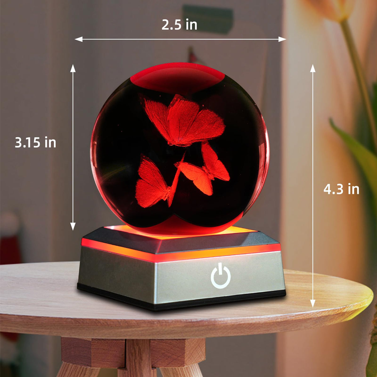 Oriamde 3D Butterfly Crystal Ball Night Light 3.15 inch Butterfly ...