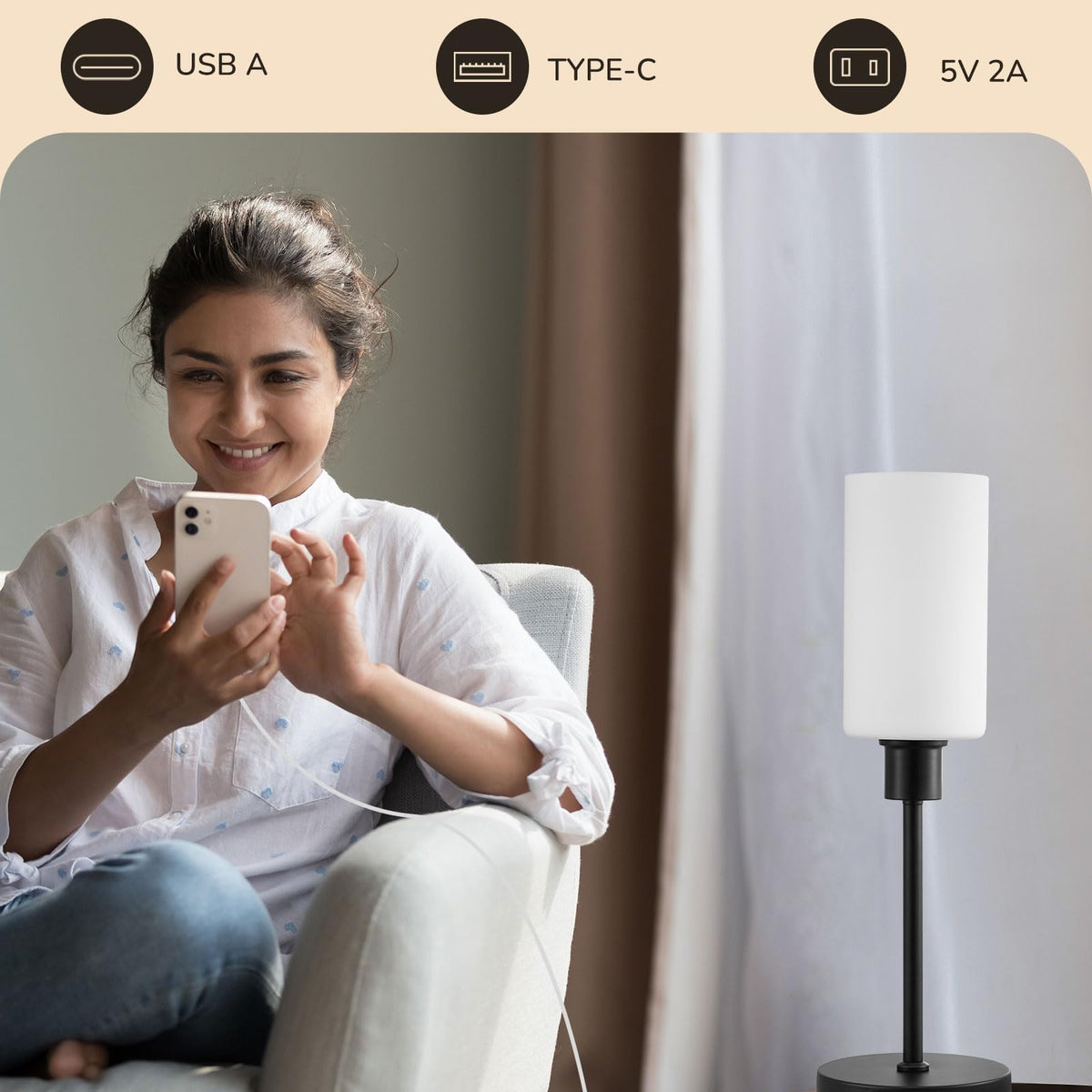 EDISHINE 19 Glass Table Lamp with Full Body Touch Control, Modern Beds ...