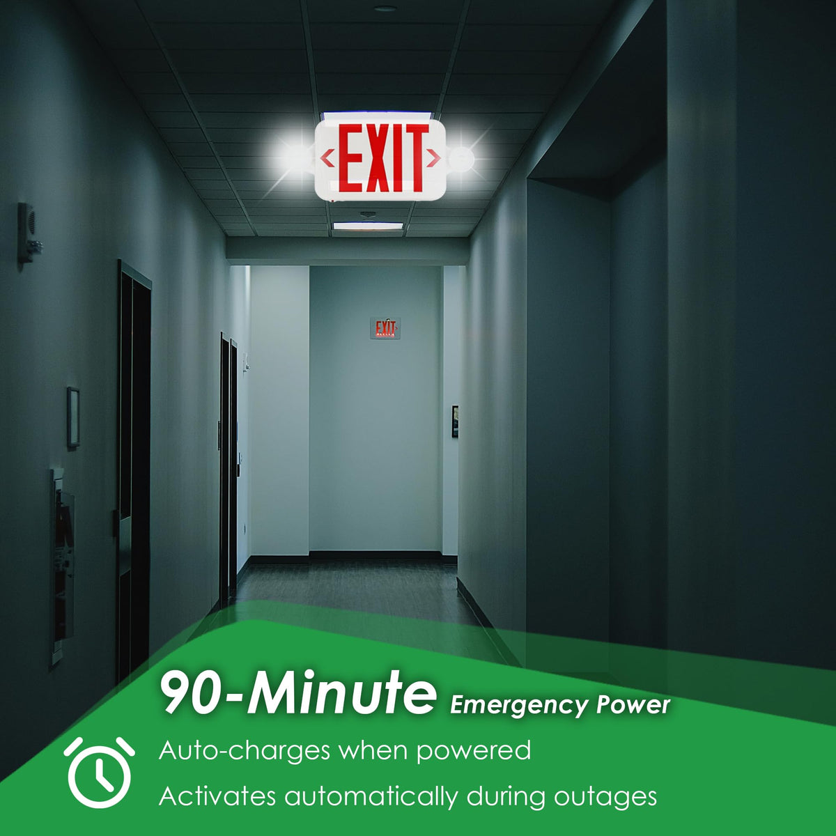 Gruenlich Led Exit Sign Combo With Emergency Lights, Adjustable Heads ...