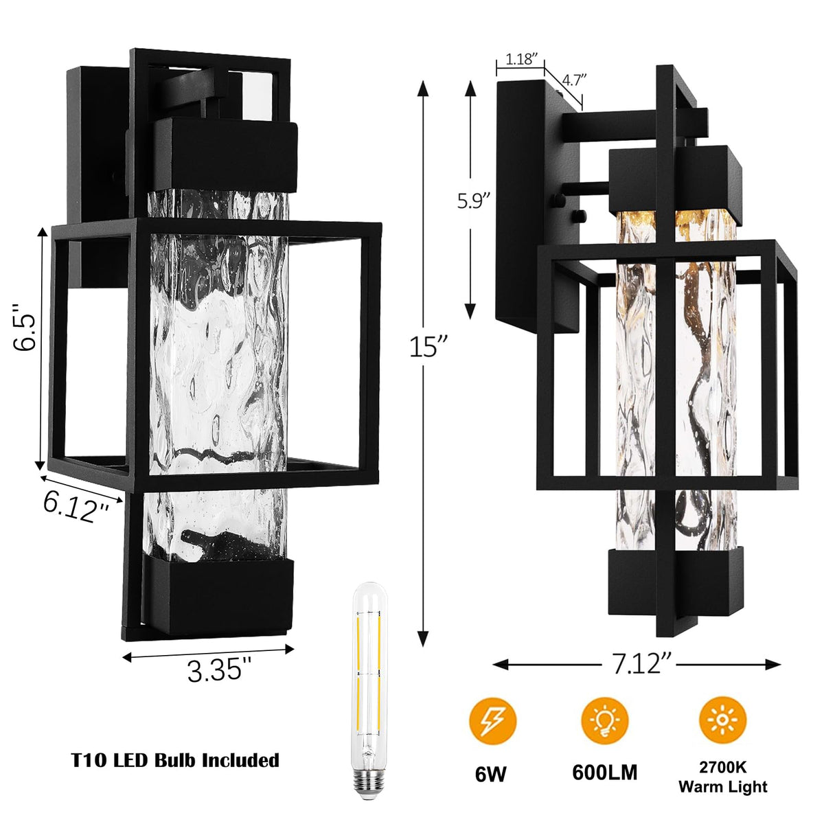 PARTPHONER Outdoor Wall Sconce Light Fixtures, 15in Waterproof Porch L ...