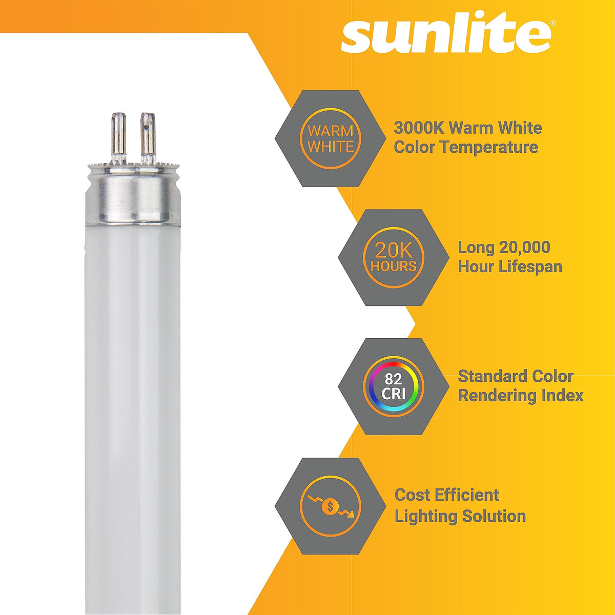 Sunlite T5 Linear Fluorescent Lamp 14W 1200 Lumens 3000K Warm White Mi ...