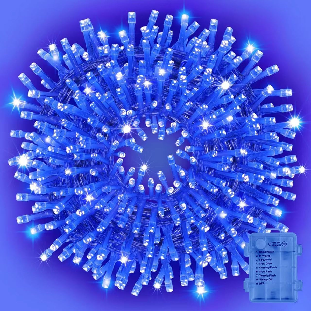 LAMPHOME Blue Battery Operated Christmas Lights, 34.1FT 100 LED Waterp ...