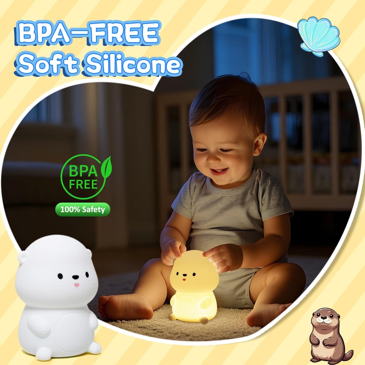 Attivolife Otter Night Light For Kids Cute Sea Otter Silicone Lamp Pro ...