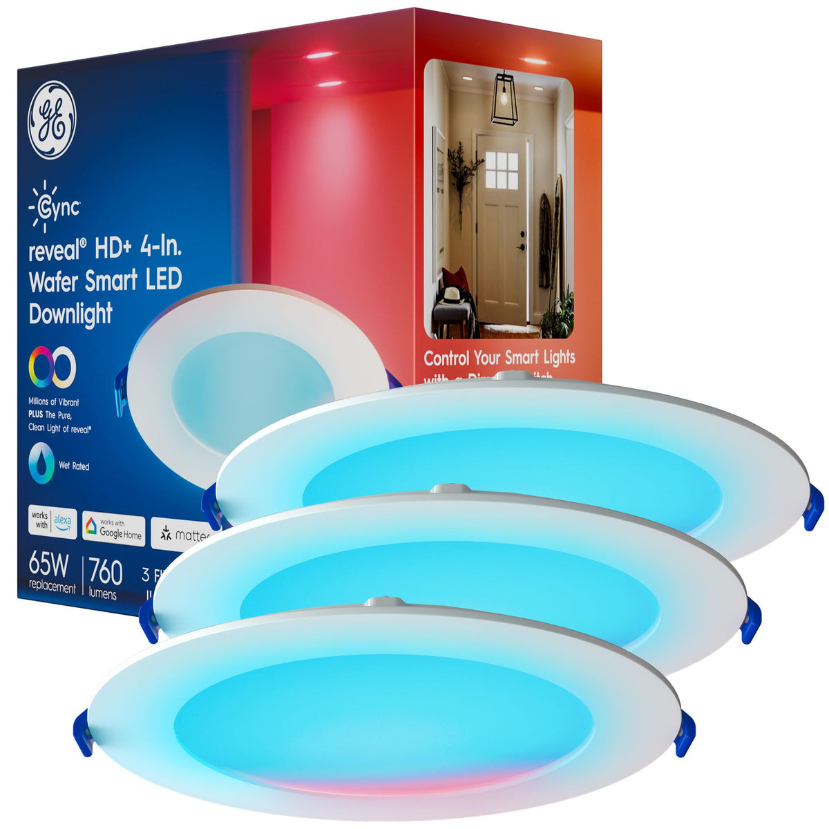 Cync Ge Reveal Smart Led Wafer Downlight, Color Changing Wifi Light, M ...