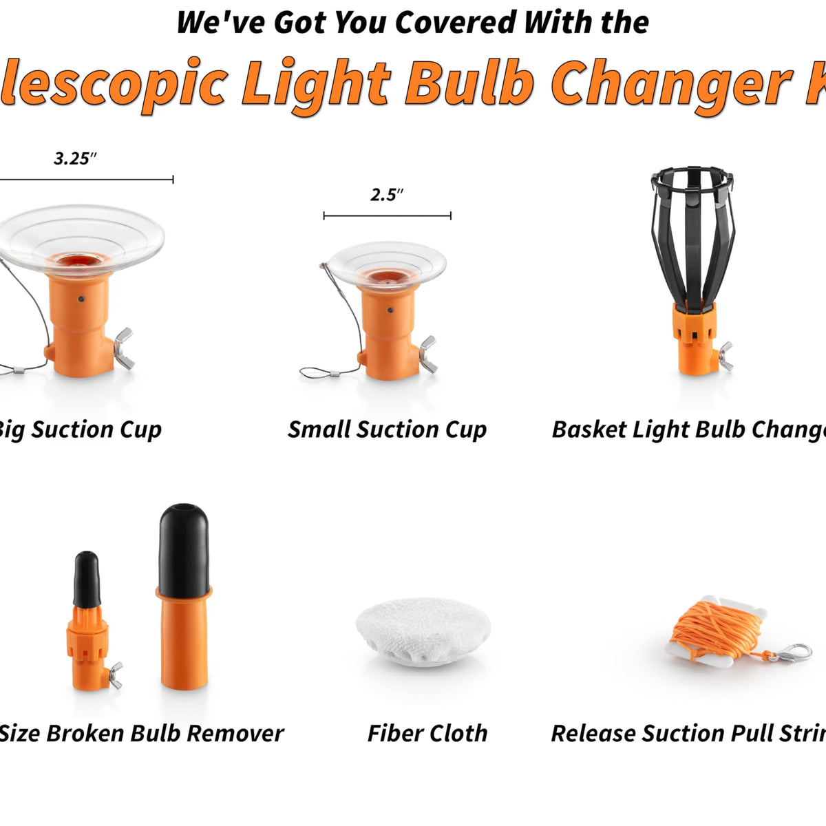 EXTEND-A-REACH Light Bulb Changer Attachment Kit, Suction Cup Tool, Mi ...