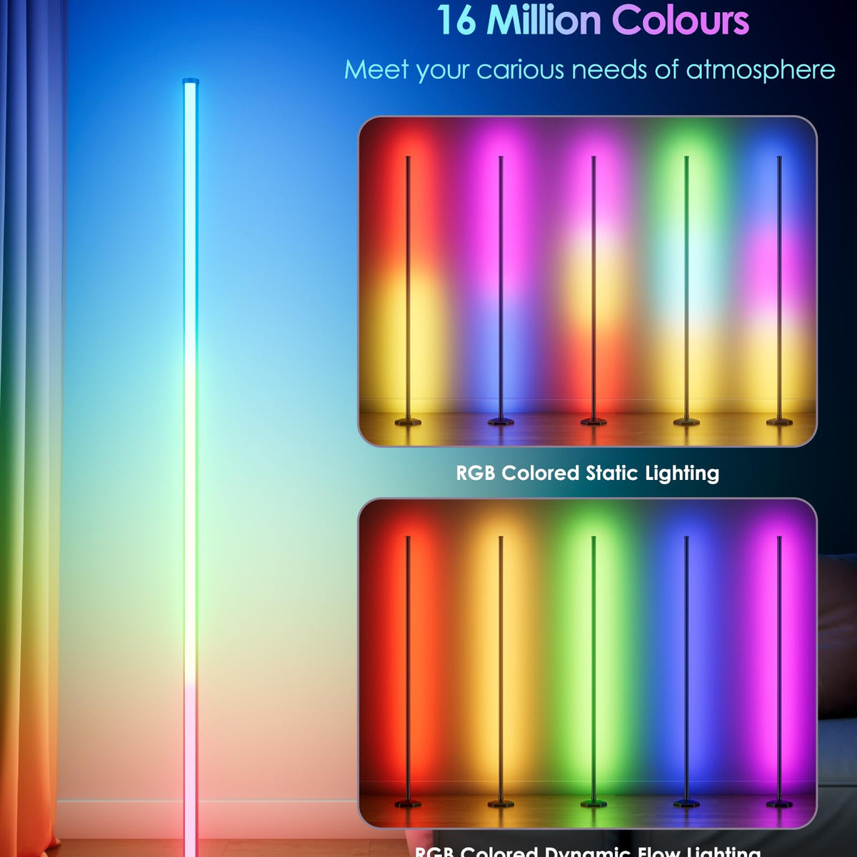 2Pcs Smart Rgb Led Corner Floor Lamp With App And Remote Control, 65 ...
