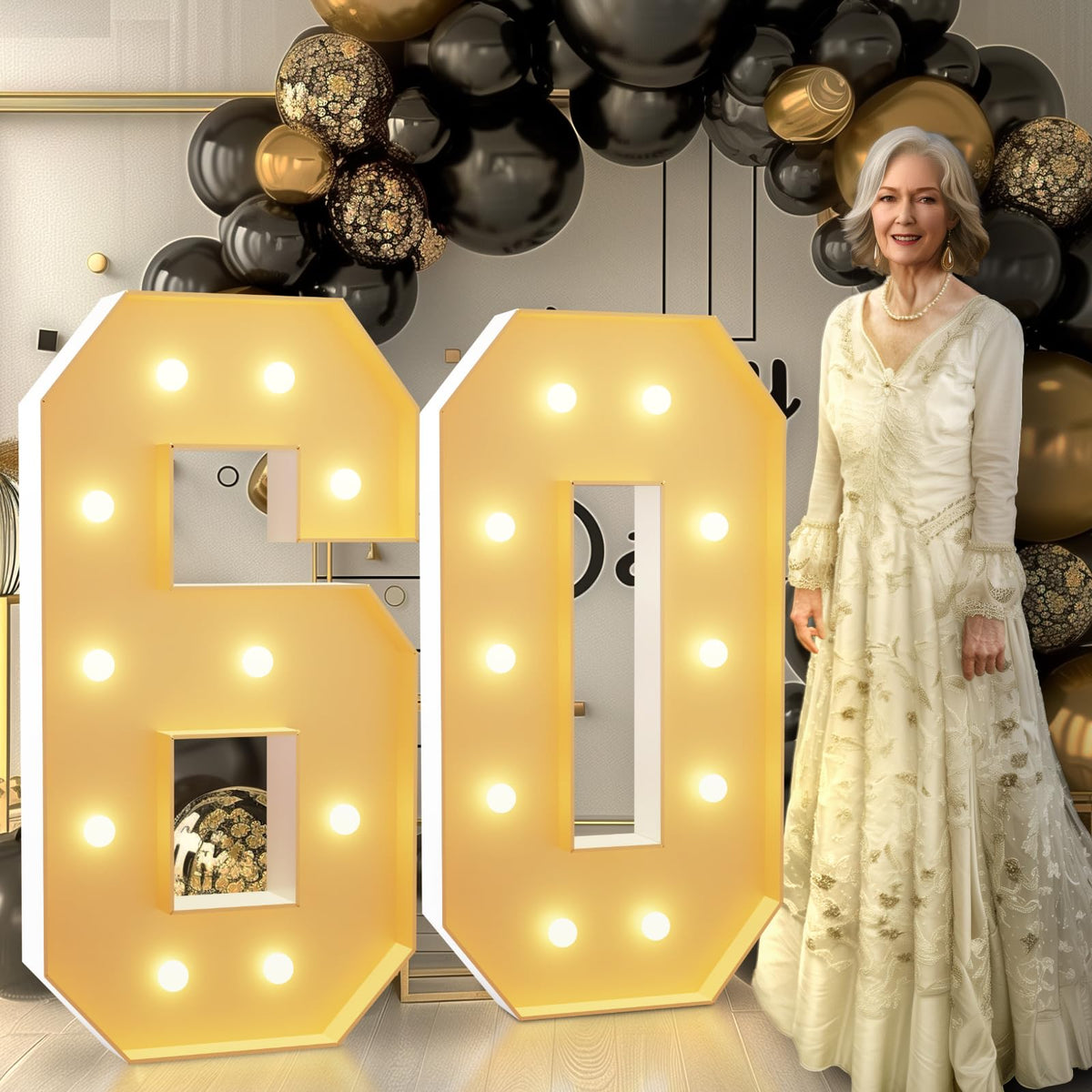 imprsv Light Up Numbers - 60th Birthday Decorations - Foam Board - 4FT ...