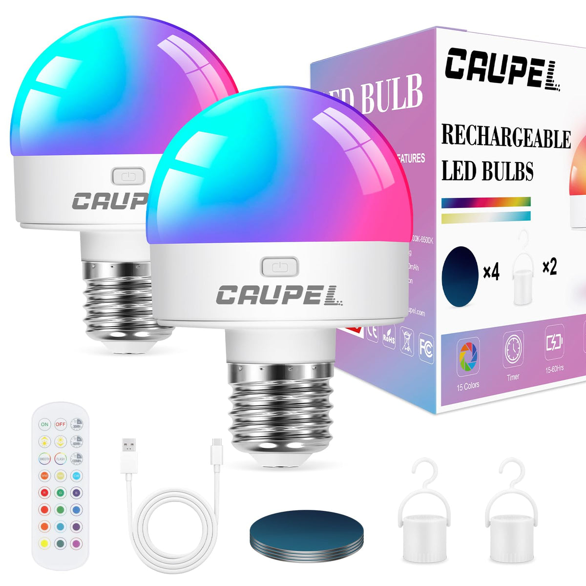 Caupel RGBCW Rechargeable LED Light Bulbs, E26, 60W Equivalent, 500 Lu – Lightsdaddy
