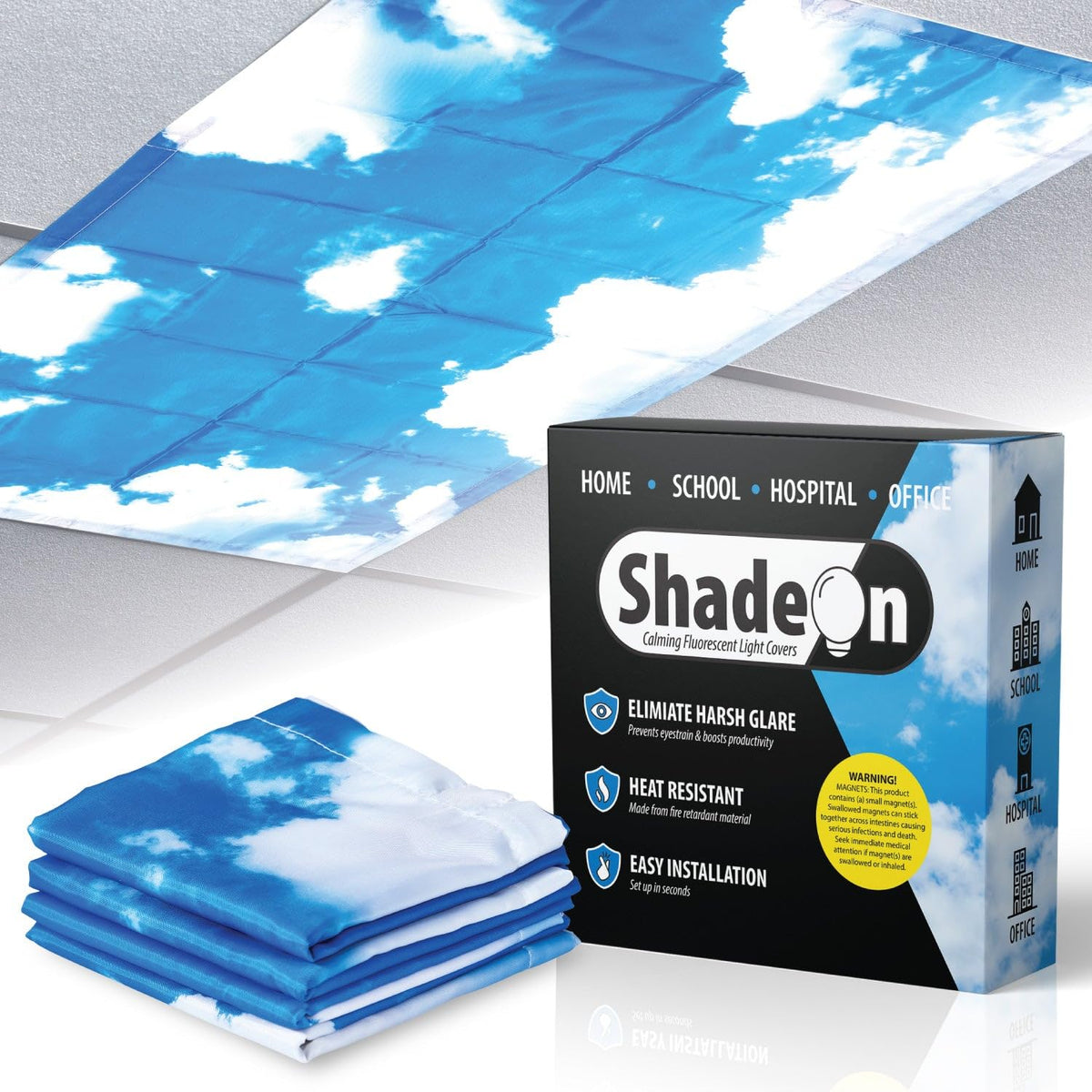 Shadeon Fluorescent Light Covers For Ceiling Lights (4-Pack) - 2X4 Ft ...