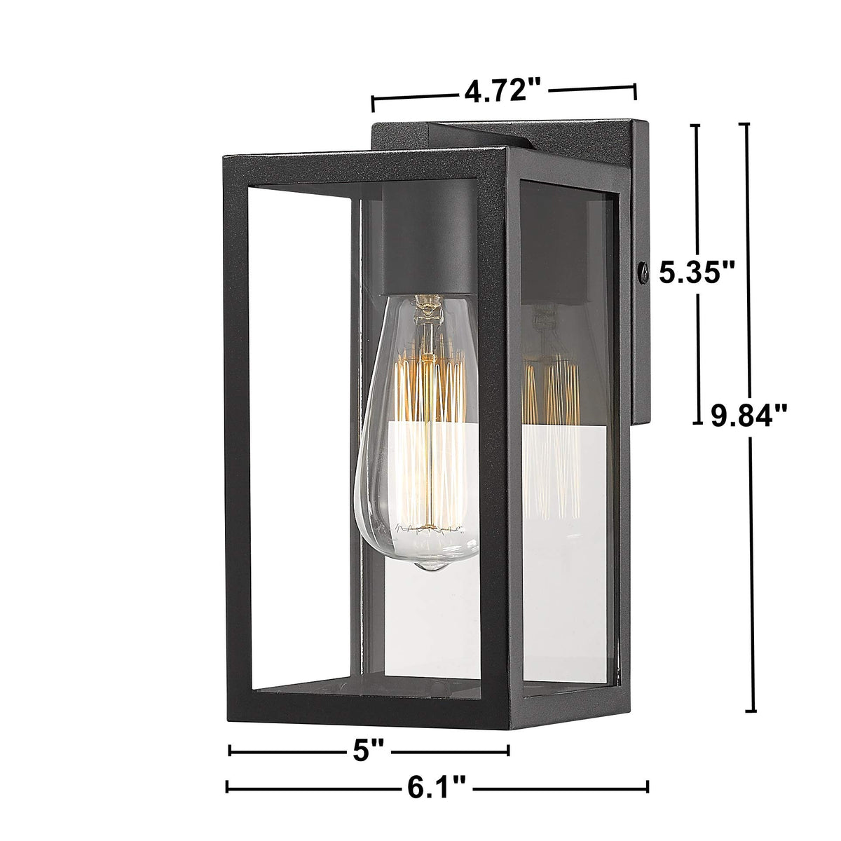Bestshared Outdoor Wall Sconce, 1-Light Black Metal Fixture with Clear ...