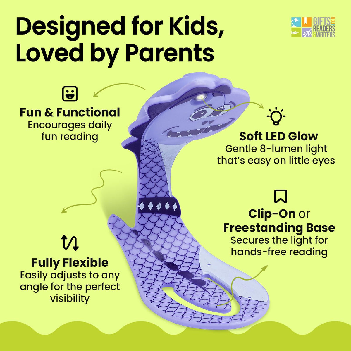 Gifts for Readers & Writers Bookmark Reading Light Dino Purple - 2in1 ...