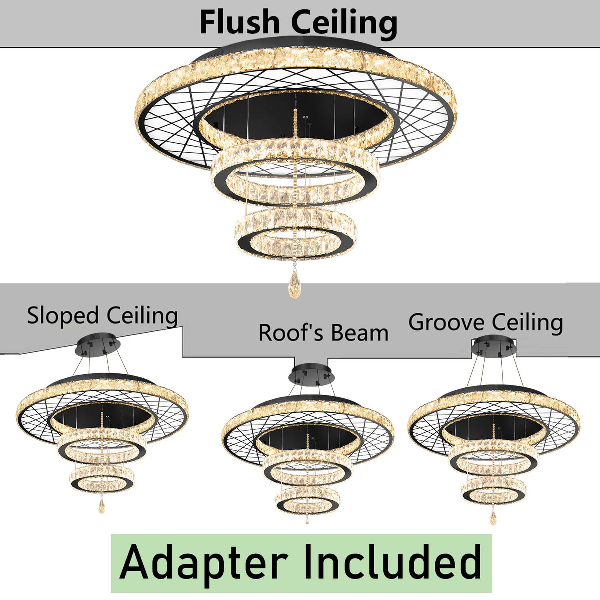 HAIXIANG Crystal Glam Chandelier LED Ceiling Light Living Room Lighting ...