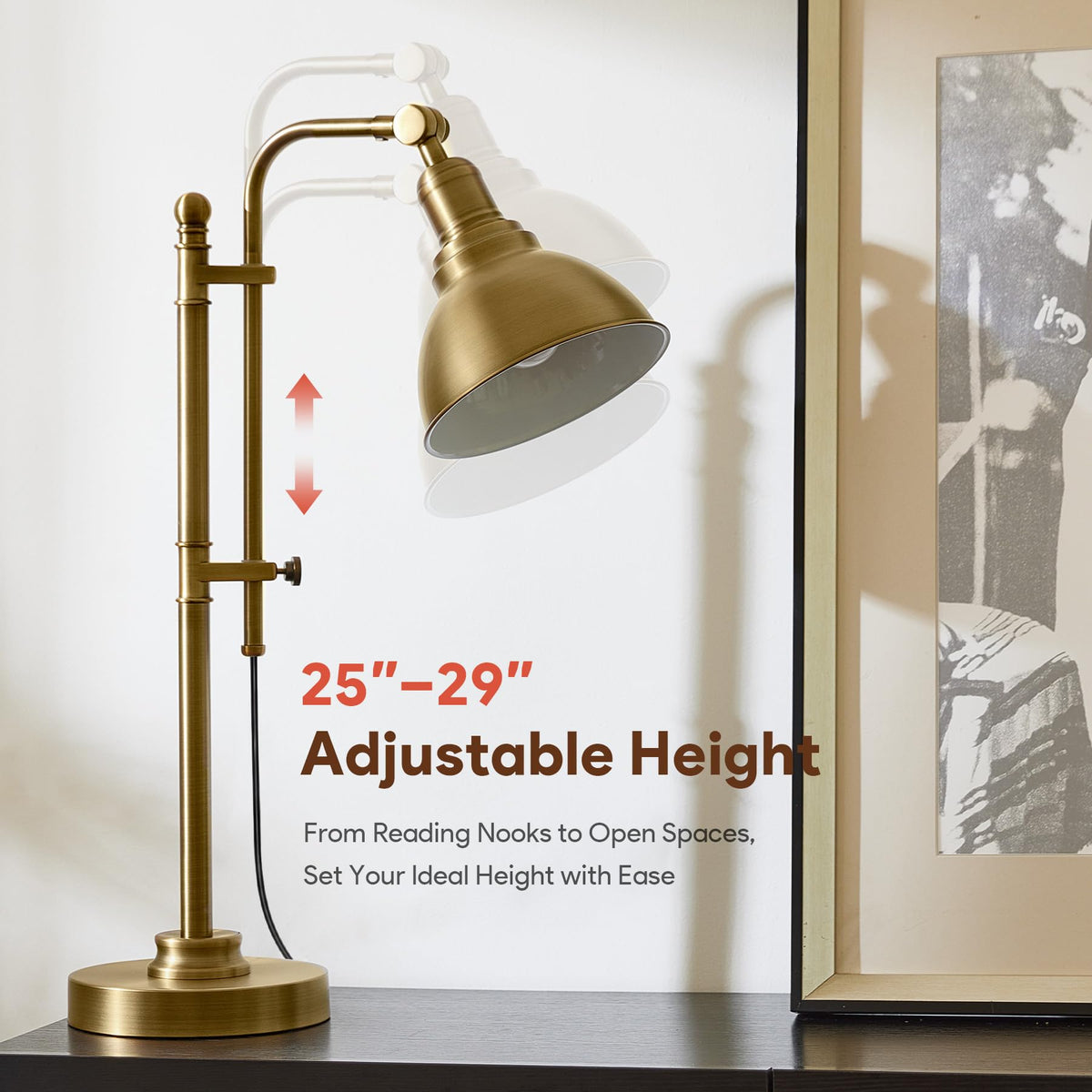 VONLUCE Rustic Desk Lamp - Adjustable Metal Task Light, 25"-29", Brush ...