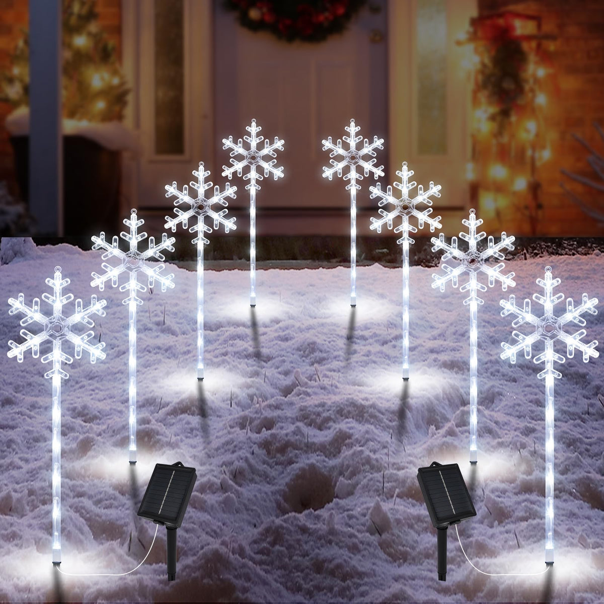SPRKLINLIN Solar Christmas Pathway Lights, Waterproof Snowflake Design ...