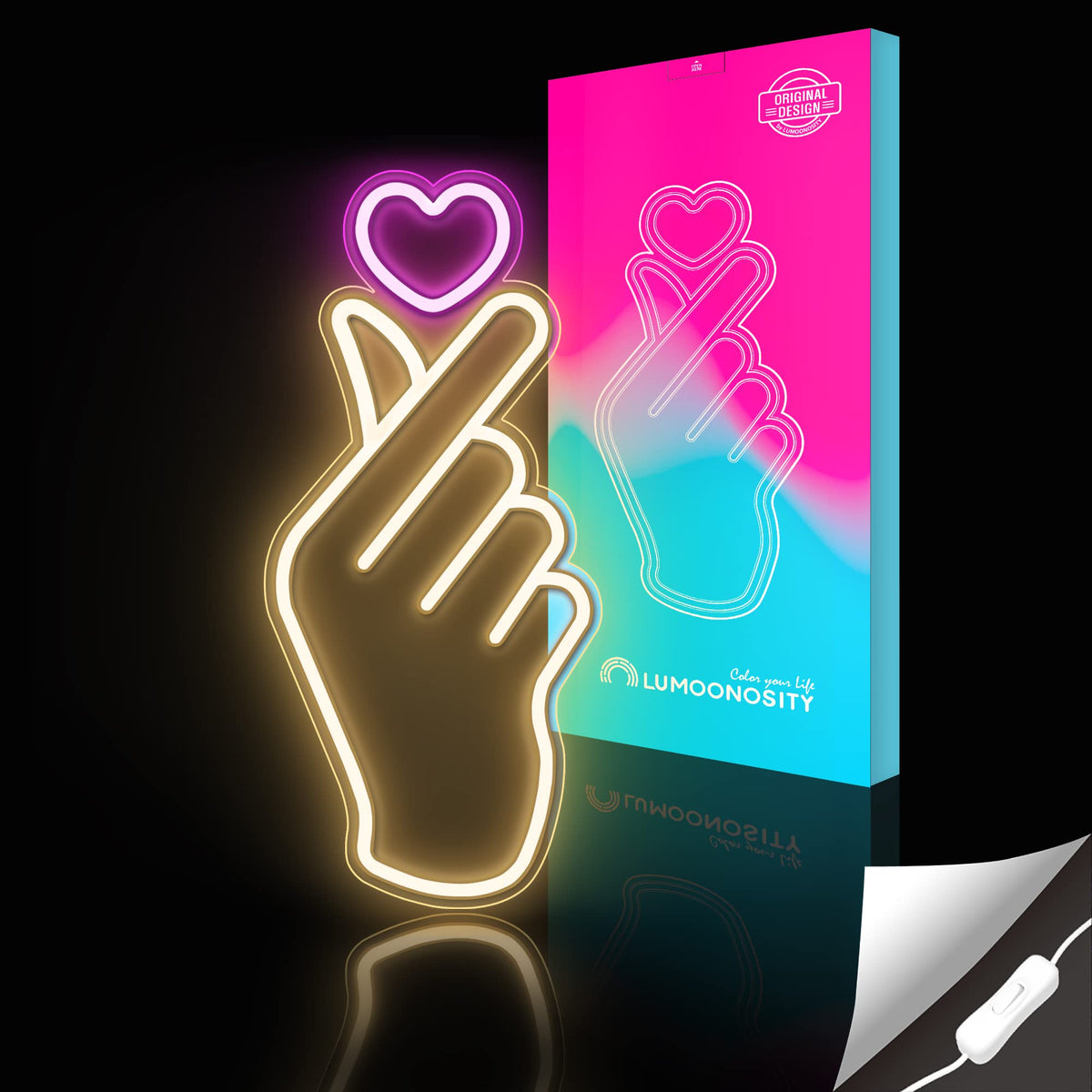 Lumoonosity Finger Heart Neon Sign - Pink & Warm White - 16.3x7.5 inch ...