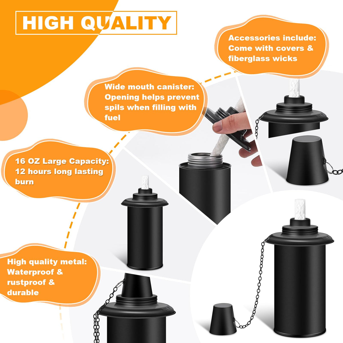 FAN-Torches 6 Pack Refillable Torch Canisters - Outdoor Citronella Fuel ...