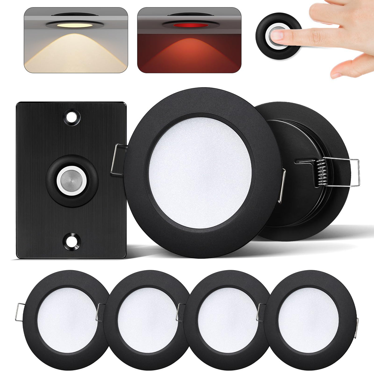 camperxlite 3" Recessed Puck Light Set, 12V Red LED, Aluminum, 4Pcs Bl ...