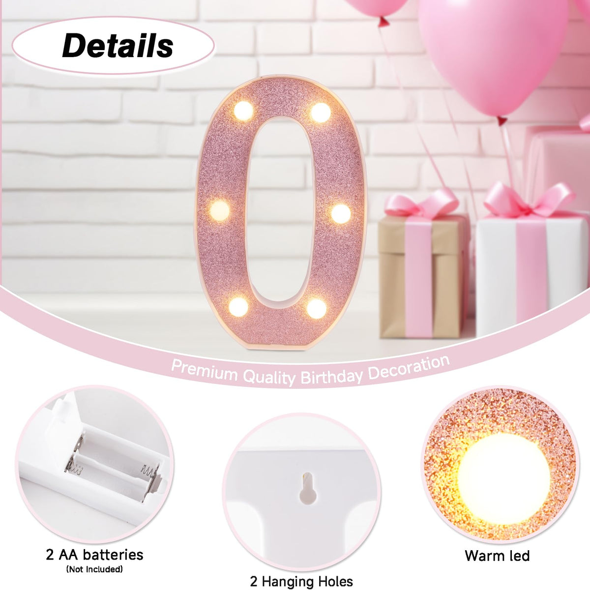 DyingSwan LED Marquee Number 0, Light Up Table Decor, 8.58 Inch, Pink ...