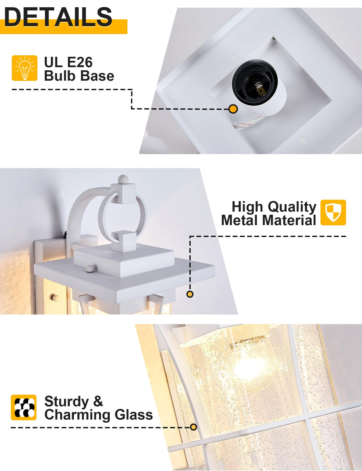 EERU White Outdoor Wall Light Dusk to Dawn Lantern with Photocell Sens ...