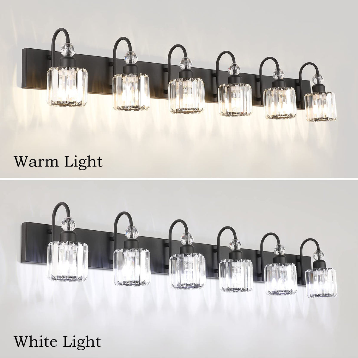 Ralbay 6-Light Crystal Vanity Lights, Matte Black, Metal, Model 8600 ...