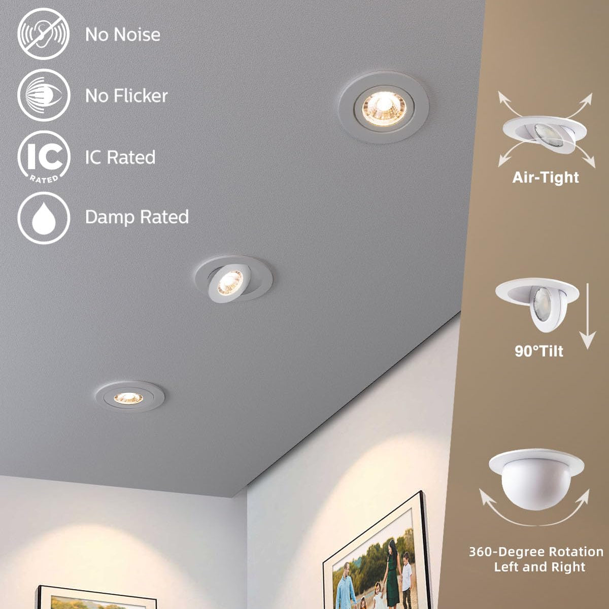 zouzai 6 Pack 4 inch 5CCT LED Gimbal Led Recessed Light with Junction ...