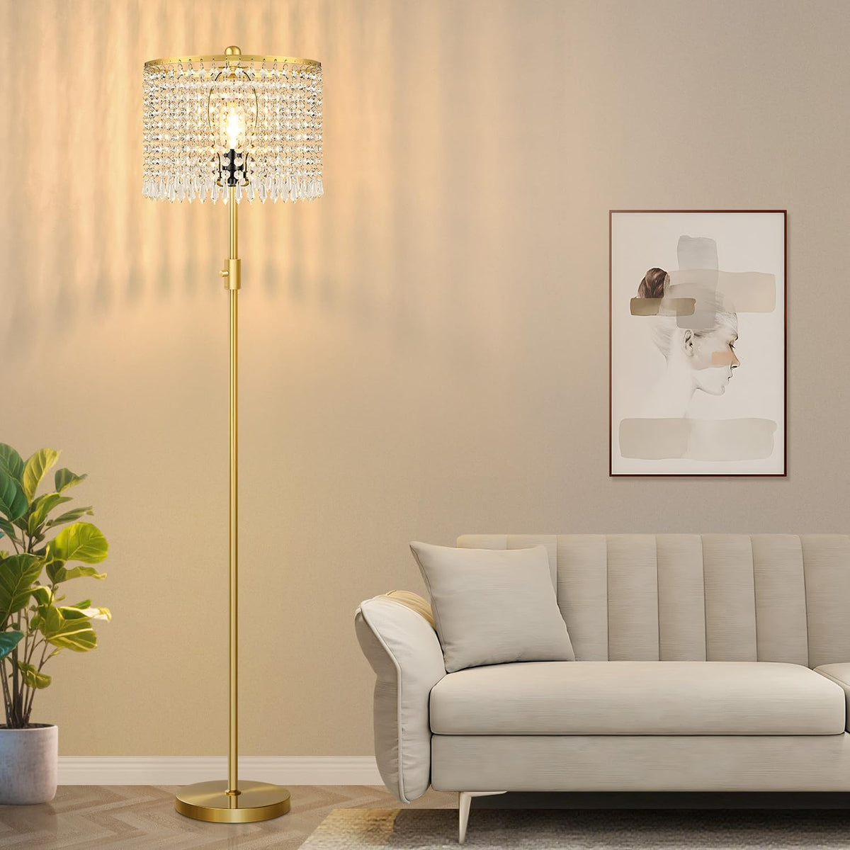 Yemela Dimmable Floor Lamp with 1000LM LED Bulb, Brushed Gold, Tall St ...