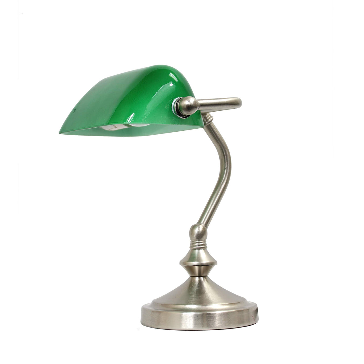 Simple Designs Mini Traditional Bankers Lamp, Brushed Nickel, Glass Sh ...