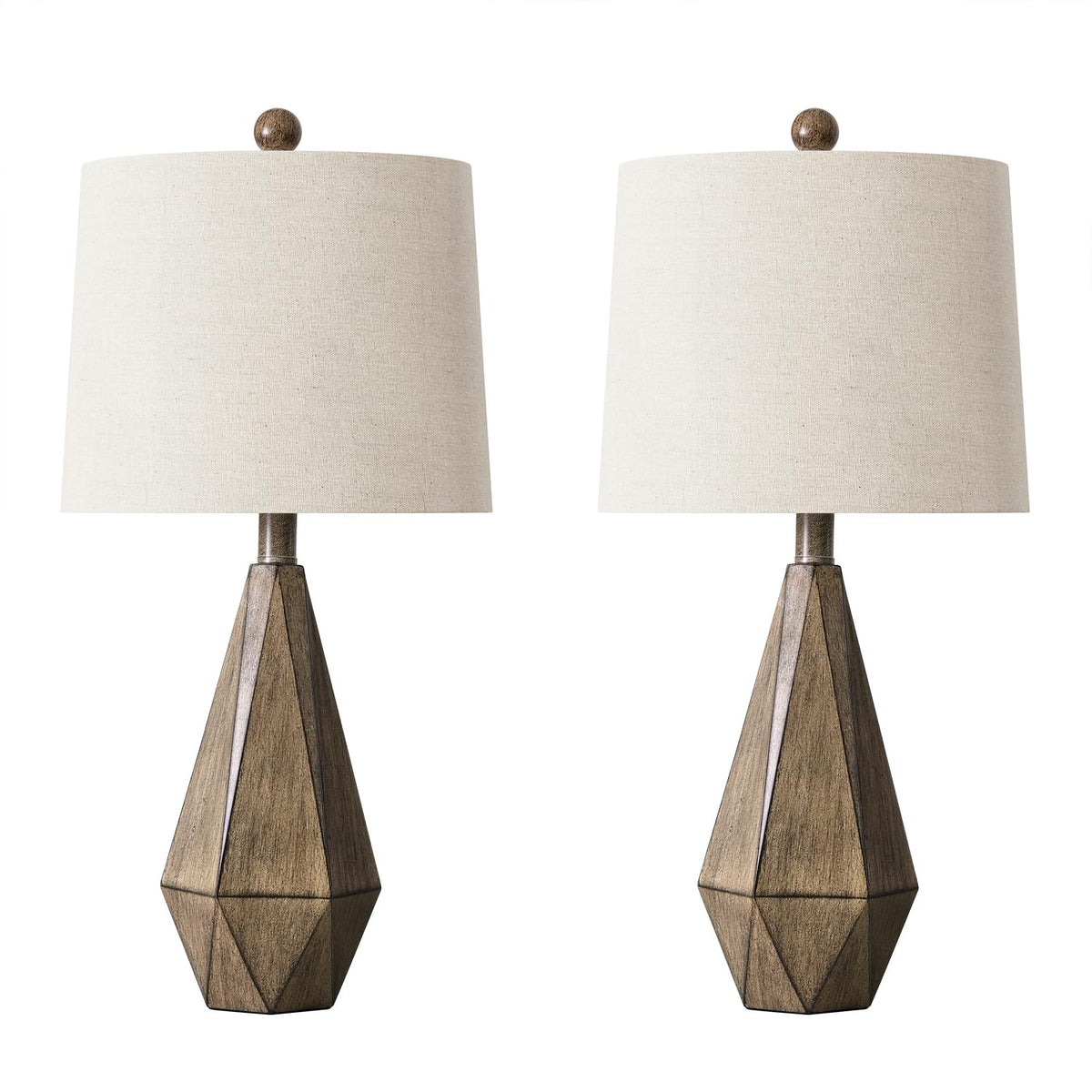 PoKat 23in Farmhouse Table Lamps Set of 2, Dark Wood Resin, Rustic Des ...