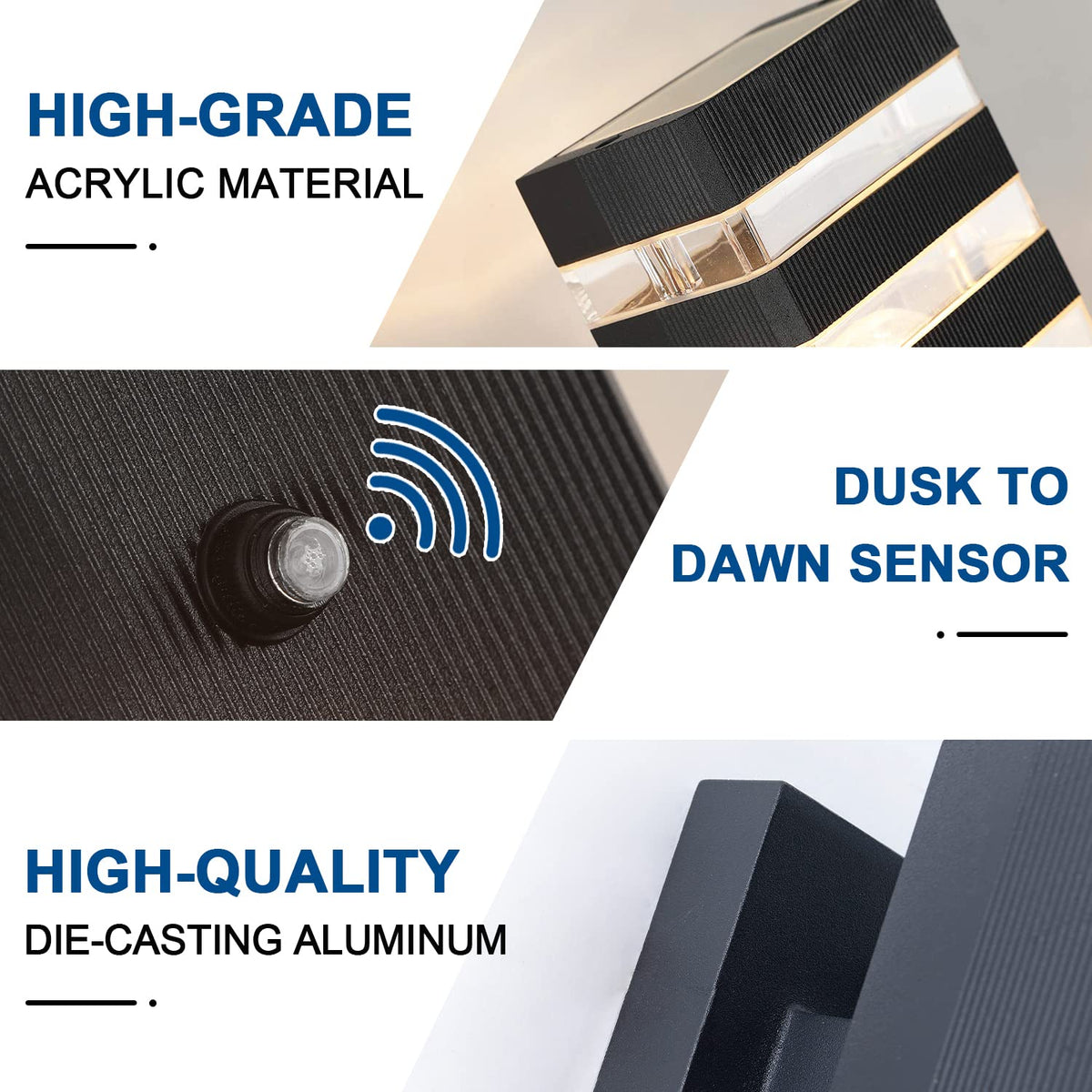 Delicavy Outdoor Wall Lights, Dusk to Dawn Sensor, Waterproof Black Al ...