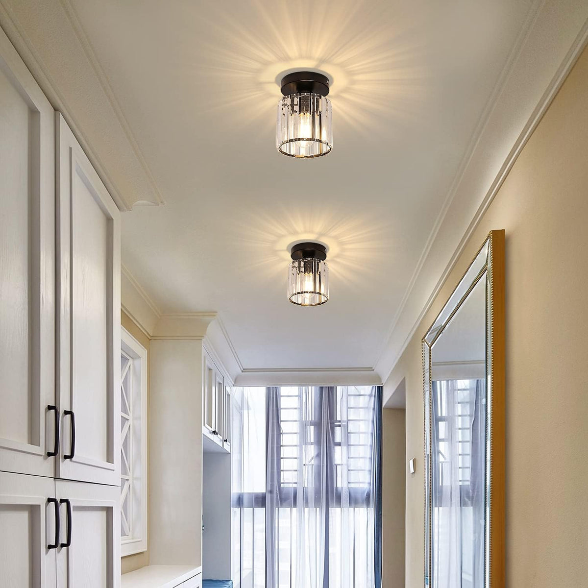 Goeco Crystal Ceiling Light Fixture, Modern Mini Semi Flush Mount Ceil ...