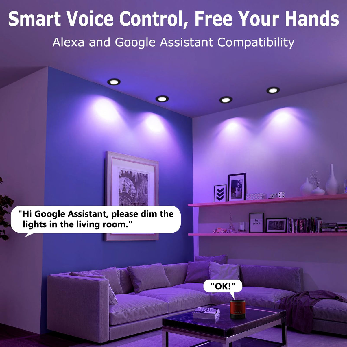 LightingWill 2 Inch Smart WiFi LED Downlight, Dimmable RGB & 2700K-650 ...