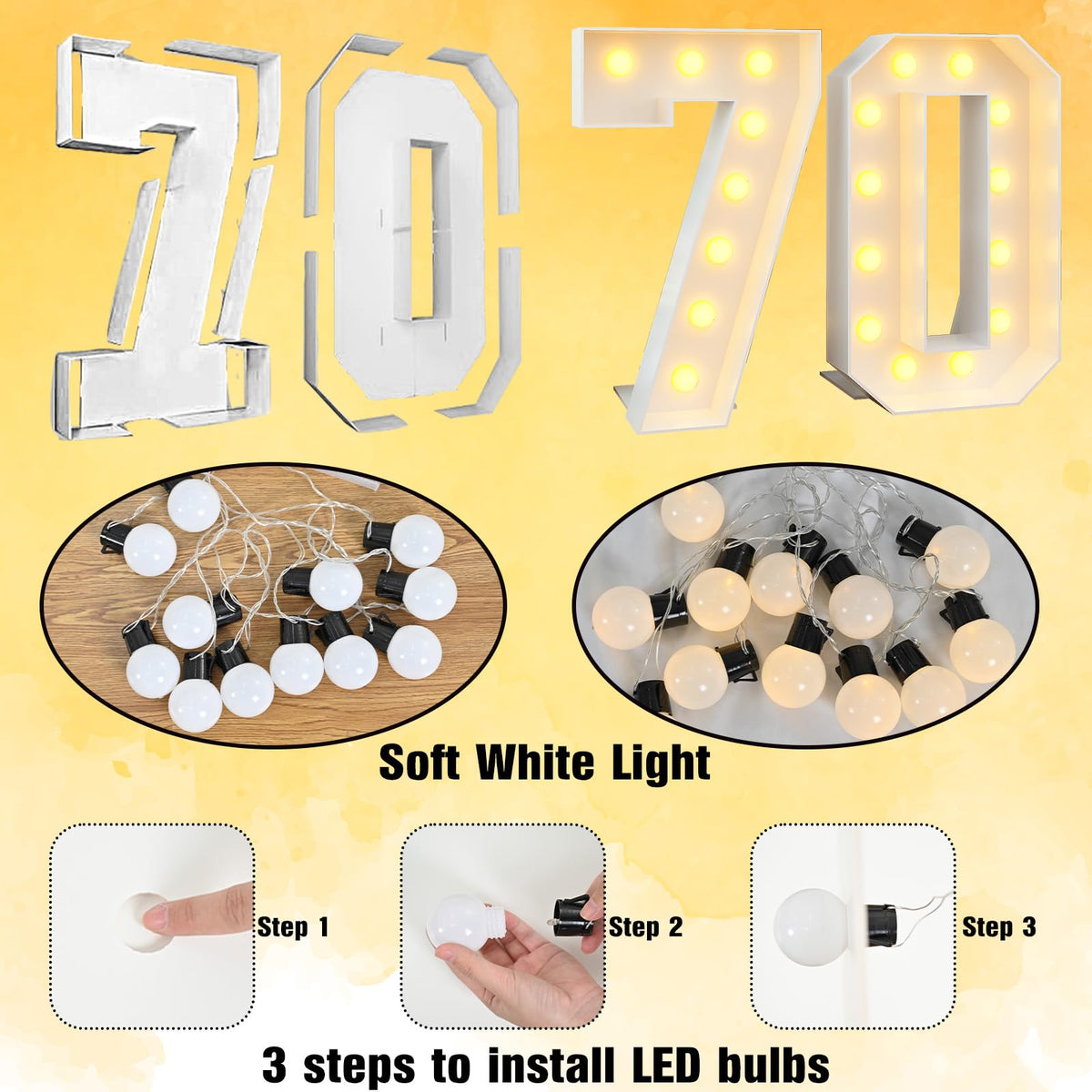 4ft Light Up Numbers with Slots 70 Numbers with Lights Bulbs White ...