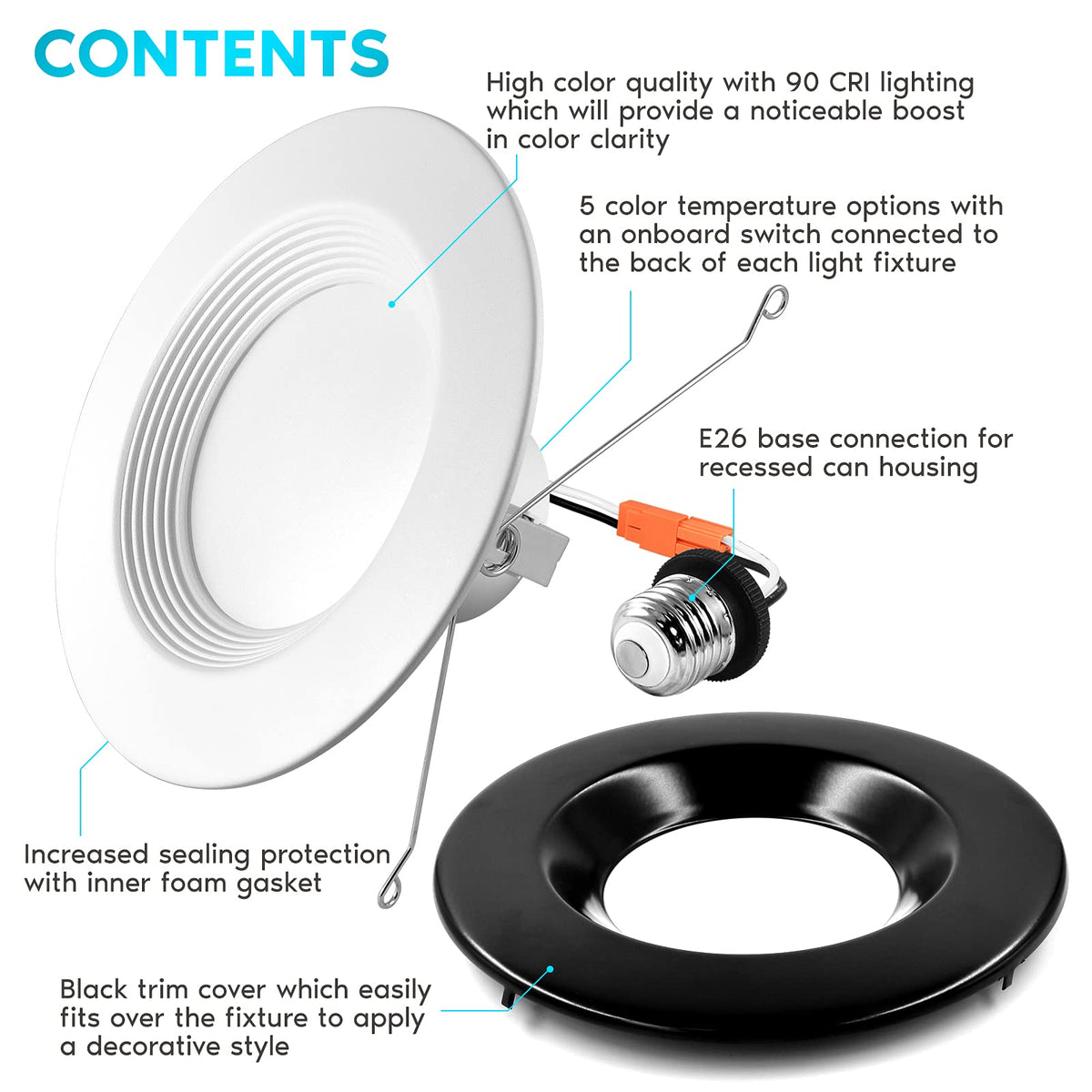 LUXRITE LED Recessed Downlight 14W, Dimmable, 1100 Lumens, CCT Selecta ...