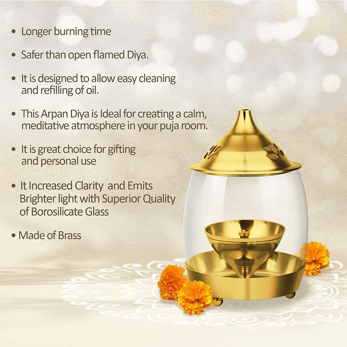 True Decor 6 Inches Akhand Deepak for Puja Arpan Diya Akhand Diya with ...
