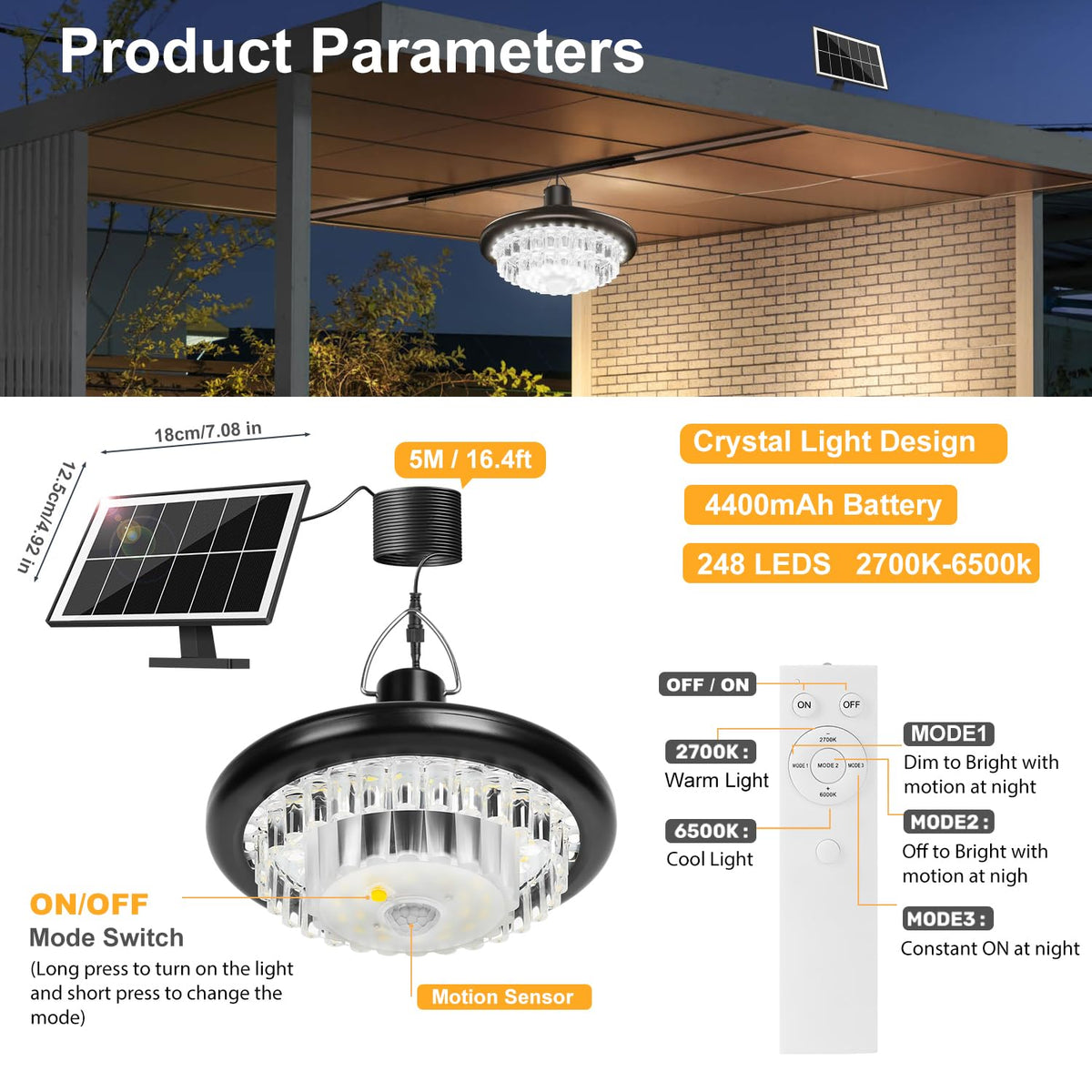 BlueYu Solar Shed Light - 248 LED Motion Sensor, 3 Modes, Waterproof ...