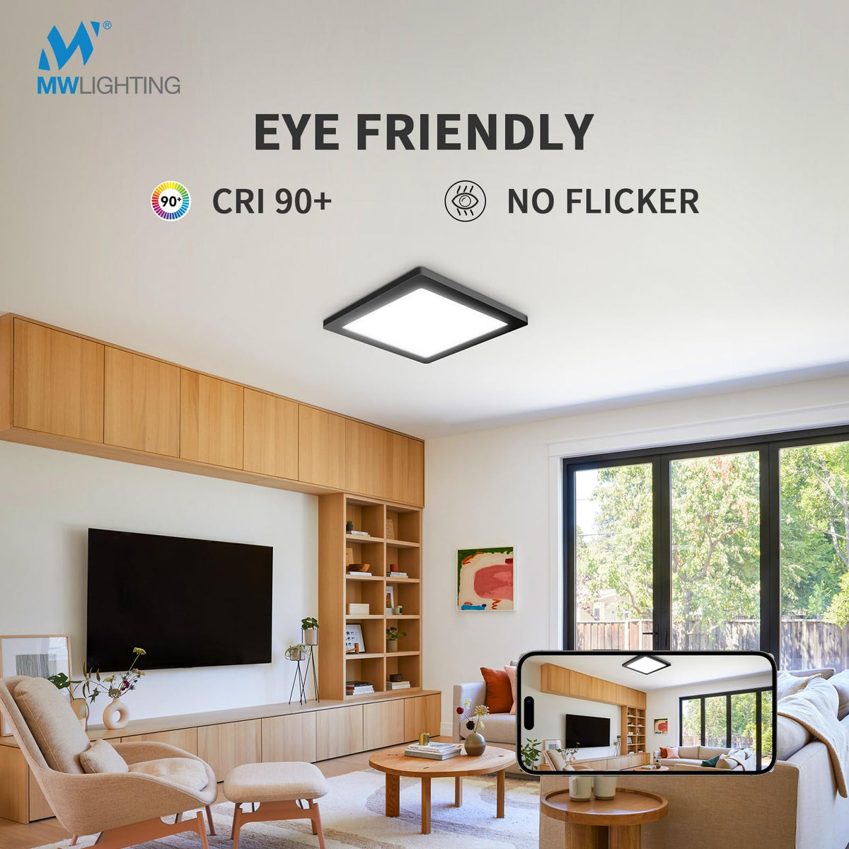 Mw 12 Inch Square Black Ceiling Light, 24W 120V, 3000K/4000K/5000K Adj ...