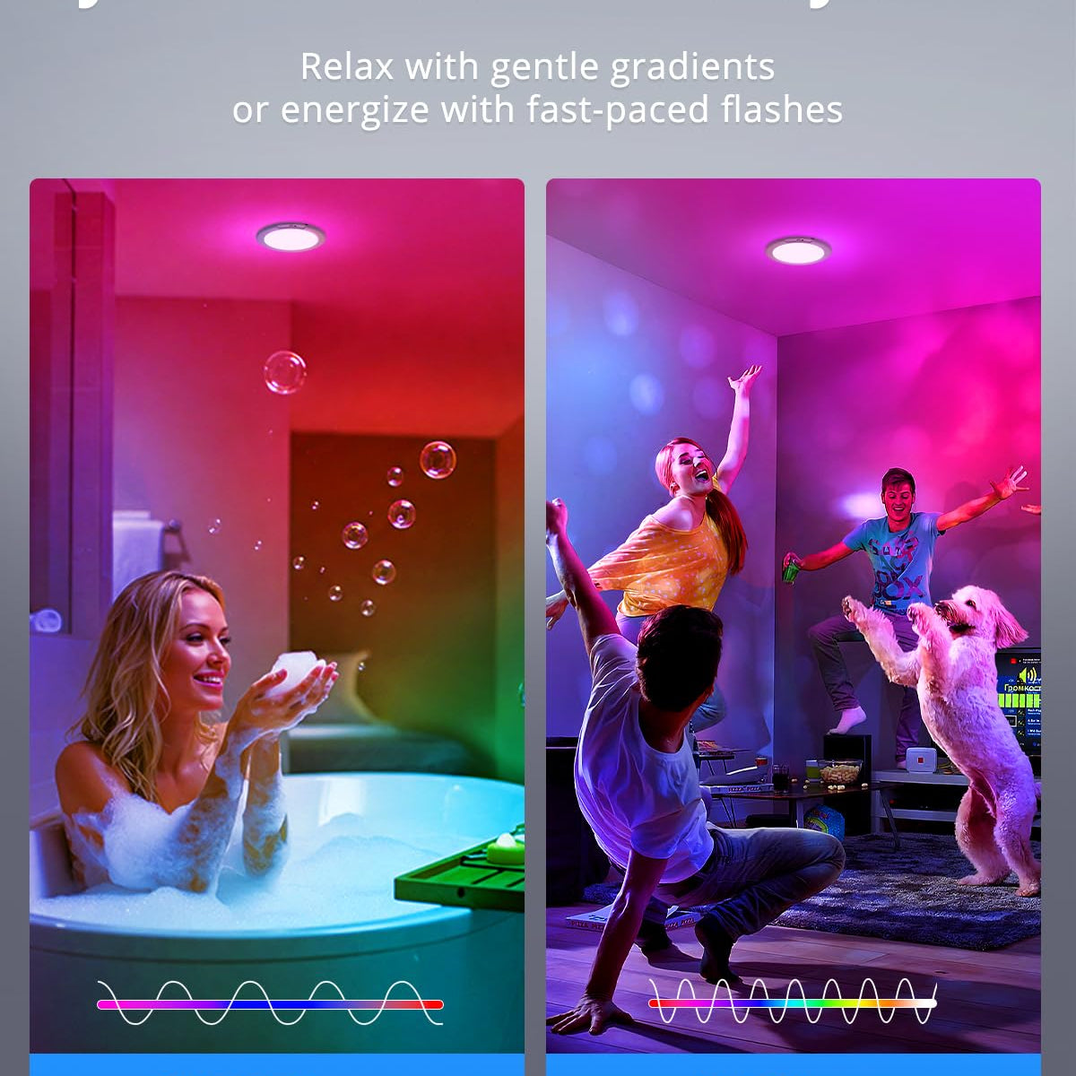 Combuh Rechargeable Rgb Shower Lights - 12 Color Changing Ambient Ligh ...