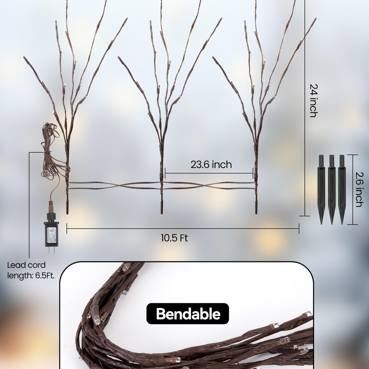 Brightown Lighted Branches - 60 LED Twig Pathway Lights, 3 Pack, 24 In ...