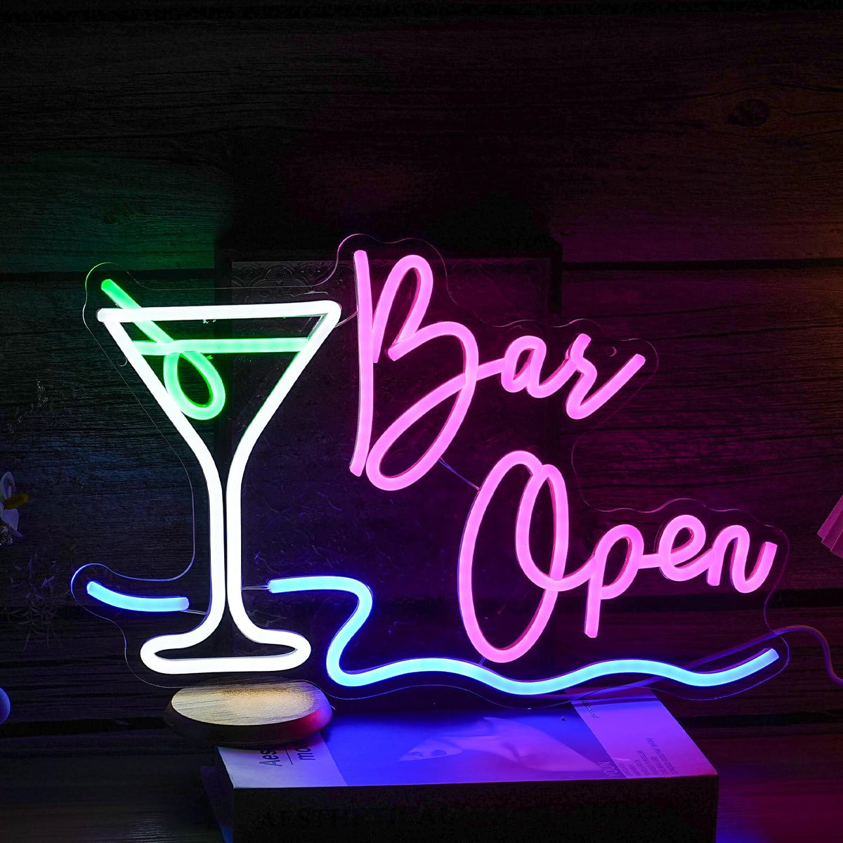 Bar Open Neon Sign Dimmable LED Cocktail Neon Lights Signs for Wall ...