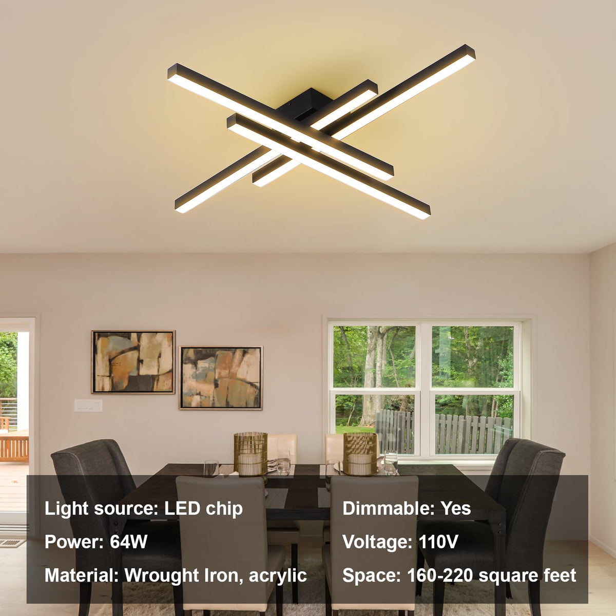 Jaymp Modern Ceiling Light With Remote, 43.3'' Black Sputnik Ceiling L ...