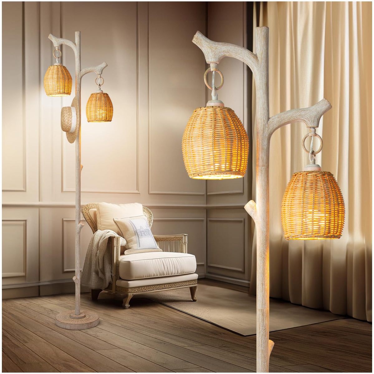 68'' High Farmhouse Rustic Country Cottage Floor Lamp Tree Trunk Faux ...